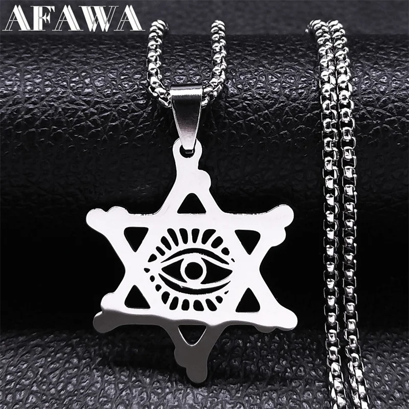 Israel Jewish Hexagram Hebrew Devil Eye Pendant Necklace – Gofaer Finds ...