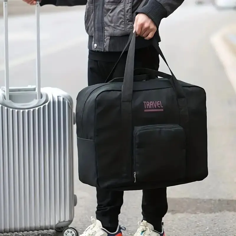 Solid-Color-Large-Capacity-Carry-on-Bag-Zipper-Durable-Nylon-Weekender ...