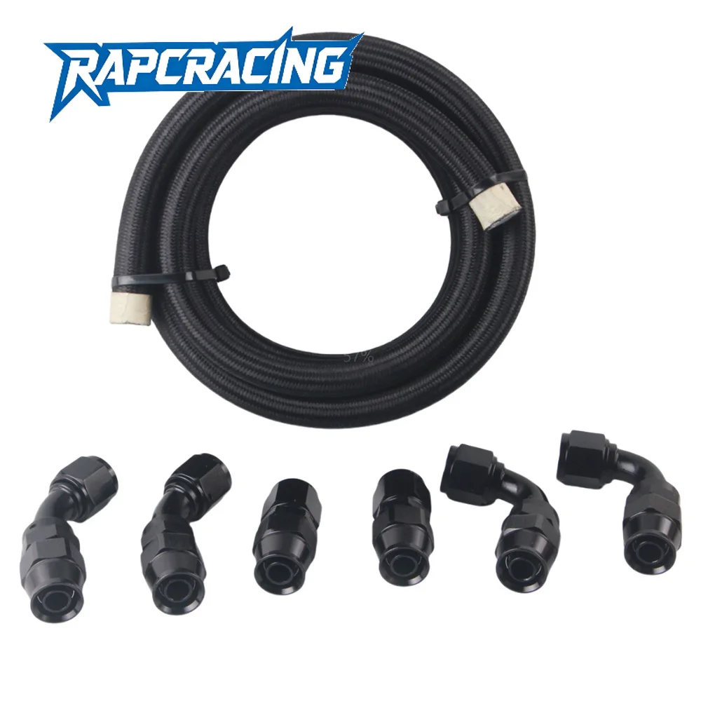 10FT E85 6an 8n an10 Tube Nylon Stainless Steel Braided PTFE Black Fuel ...