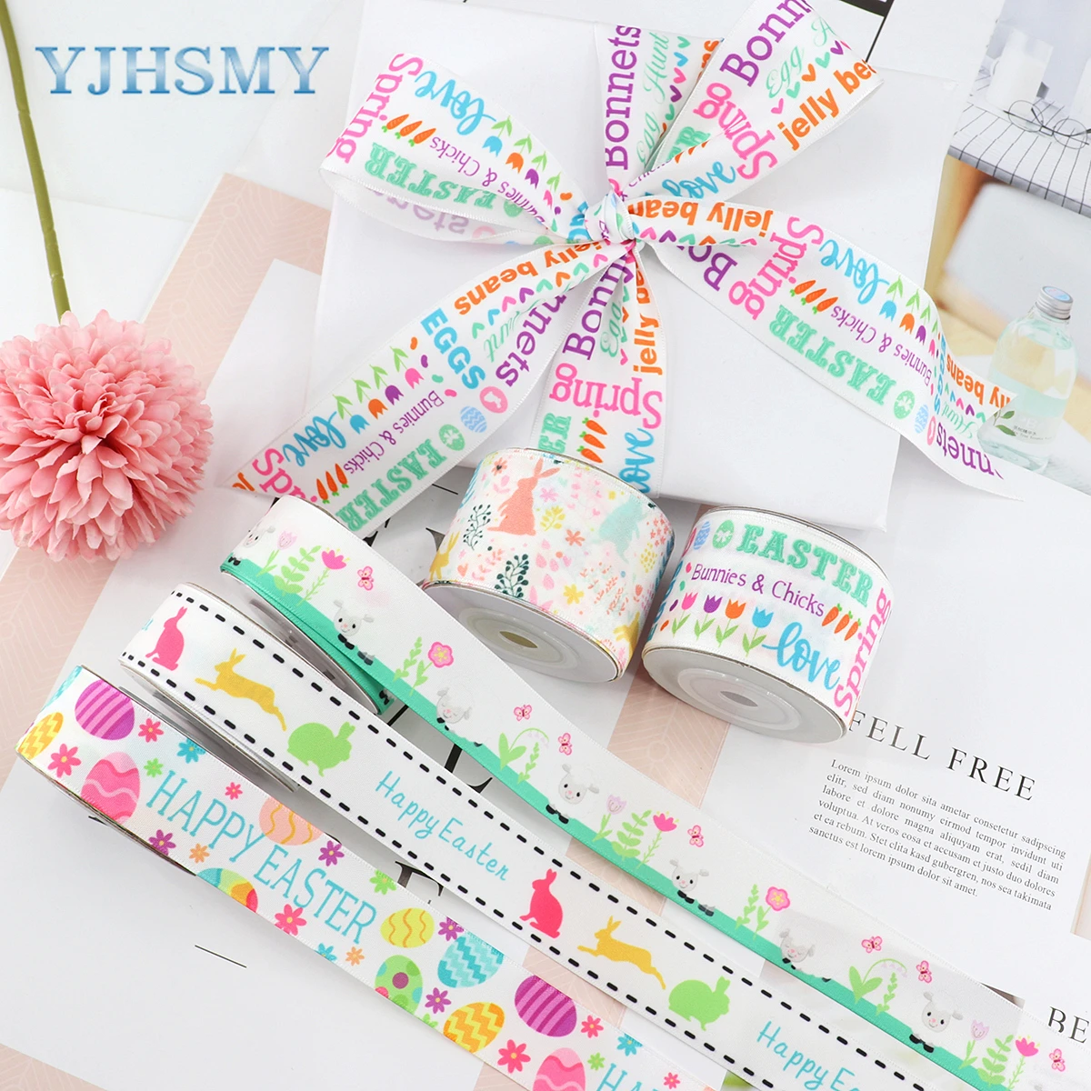 5 Yards Easter Ribbon Thin Satin Ribbon, Easter Bunny Decor Easter ...