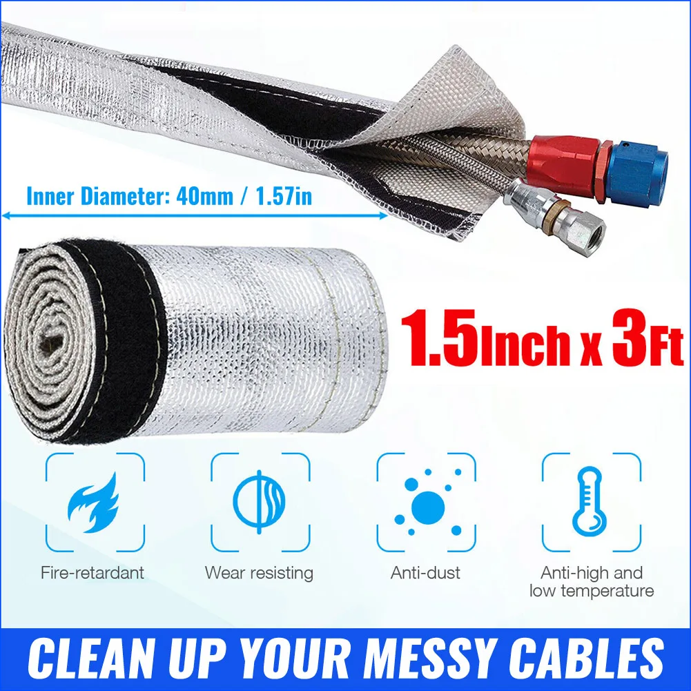 Metallic Heat Shield Sleeve Insulated Wire Hose Cover Wrap Loom Tube ...