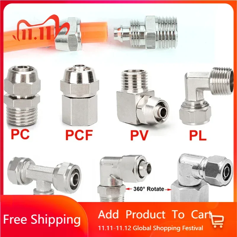 Copper Pneumatic Fittings Air Fitting OD 4 6 8 10 12 mm Thread 1/8 3/8 ...