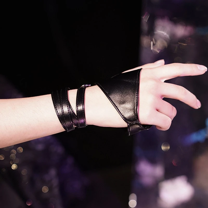 Punk Style Leather Half Palm Fingerless Gloves Gothic Women Stage ...