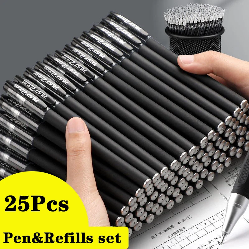 25PCS-Matte-Gel-Pen-Refill-Set-Black-Ink-Ballpoint-Unerasable-0-5mm ...