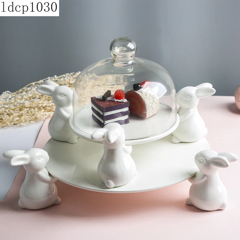 White Porcelain Rabbit Dessert Plate Household Fruit Cake Plate Banquet ...
