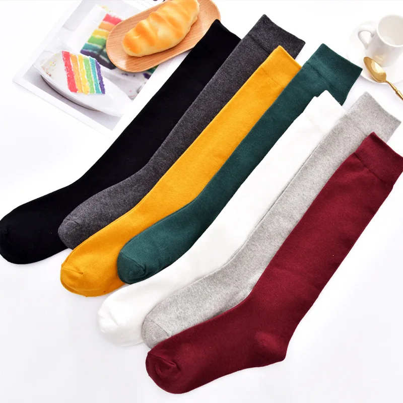 Cotton Spring Autumn Women Knee High Soild Color Socks Ladies Girl ...