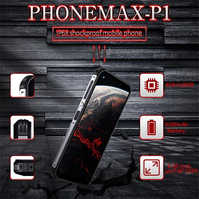 PHONEMAX P1 RAM 4GB ROM 128GB Rugged Smartphone LTE 4G Android 10 ...