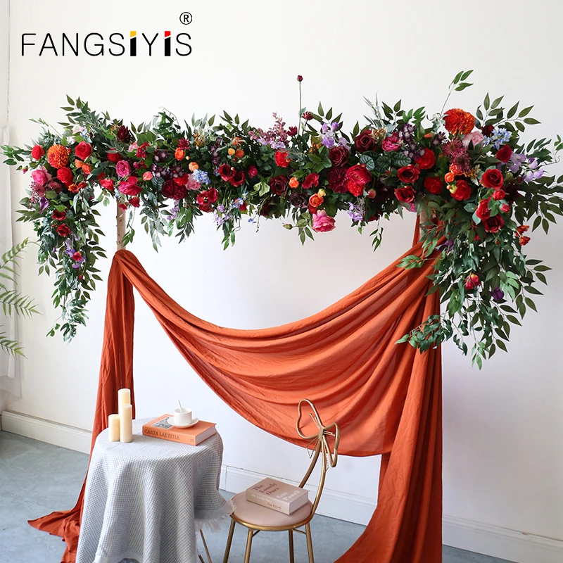 Artificial Flower Row Arrangement Red Wedding Arch Backdrop Party Props ...