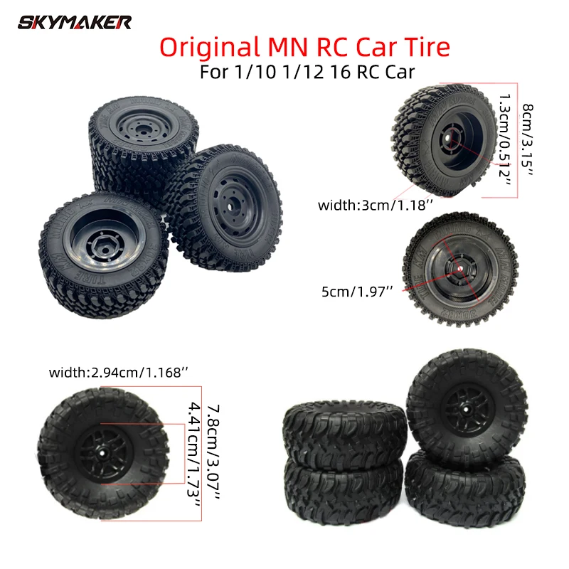 Original MN 4PCS Rc Car Rubber Tires Wheel Set for Rc 1/10 1/12 1/16 ...