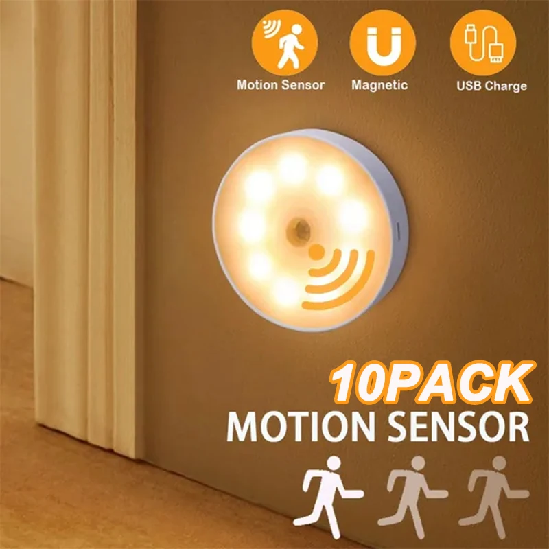 10Pcs-PIR-Motion-Sensor-LED-Night-Light-USB-Rechargeable-Night-Lamp-For ...