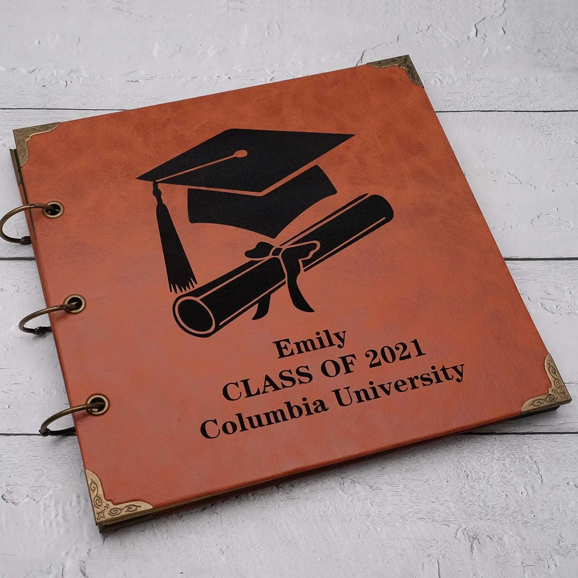 Personalized Graduation Photo Album With Name Rustic Engraved Wooden ...