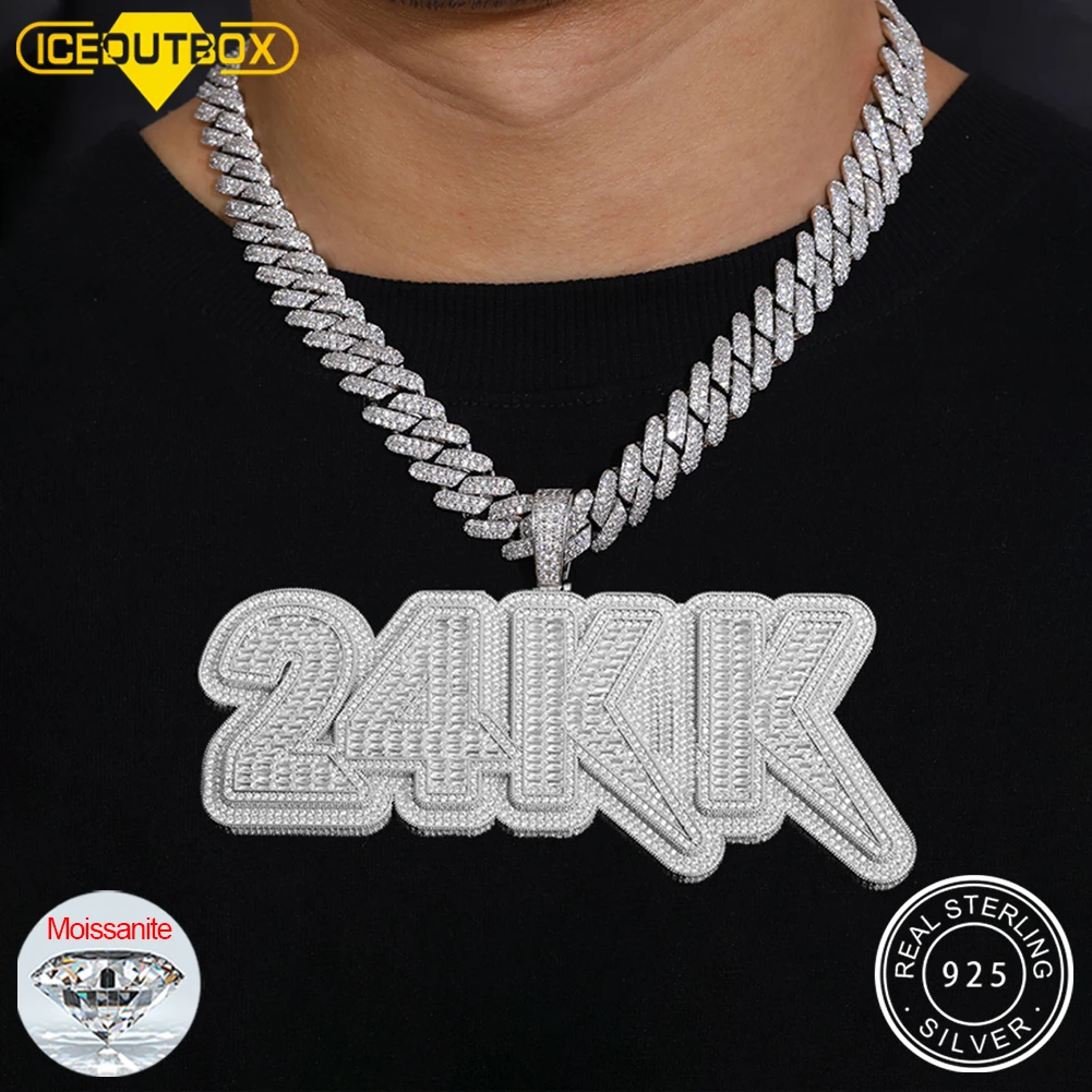 D Vvs Moissanite Baguette Letter Pendant S925 Silver Iced Out Custom Name Necklace For Men Hip ...