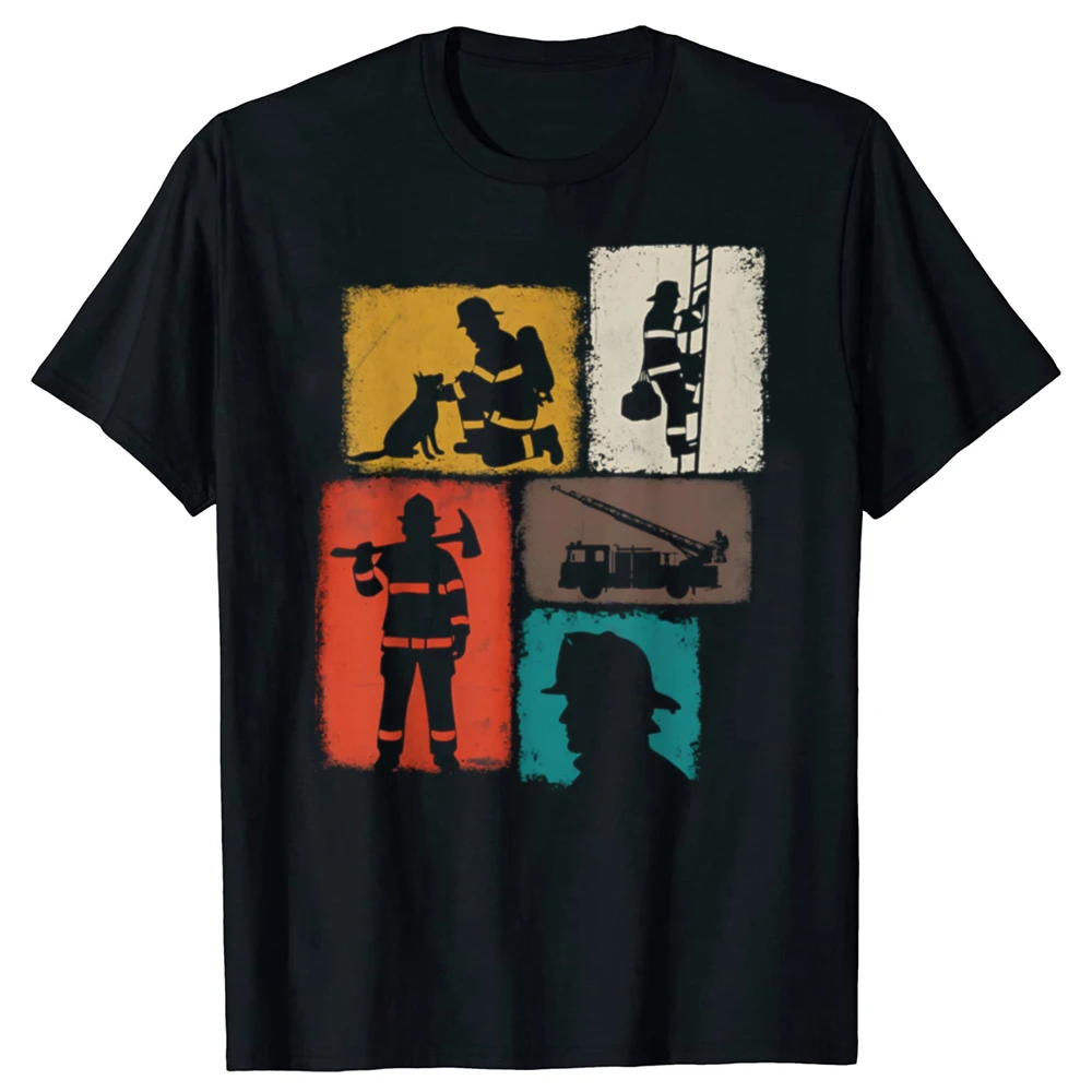 Funny Firefighter Vintage Fireman Hero T Shirts Men Pure Cotton Humor ...