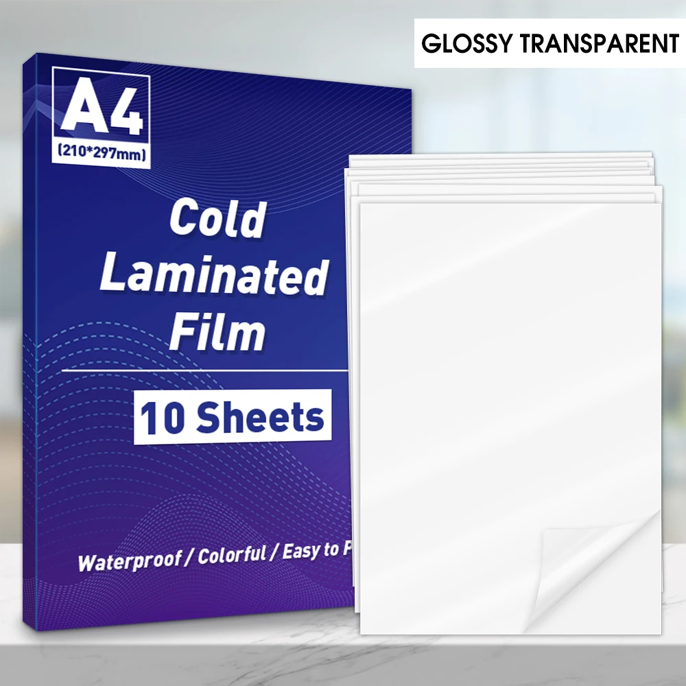 10 Sheets Self Adheisve A4 Paper Cold Laminating Film Glossy ...