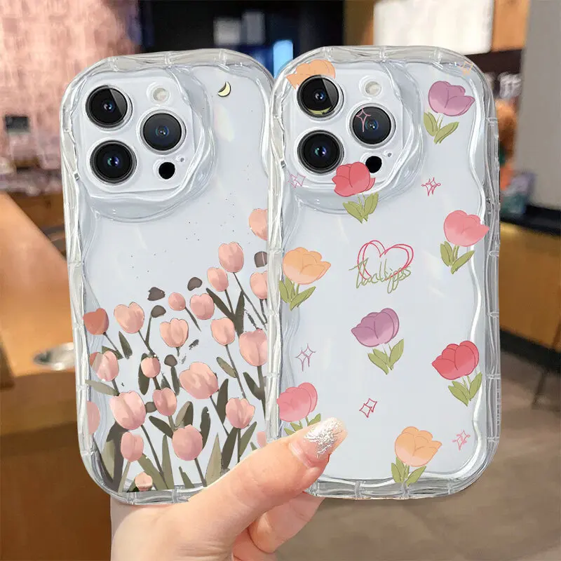 Tulip Flower Bow Cream Wavy Edge Phone Case Cover for Samsung S20FE ...
