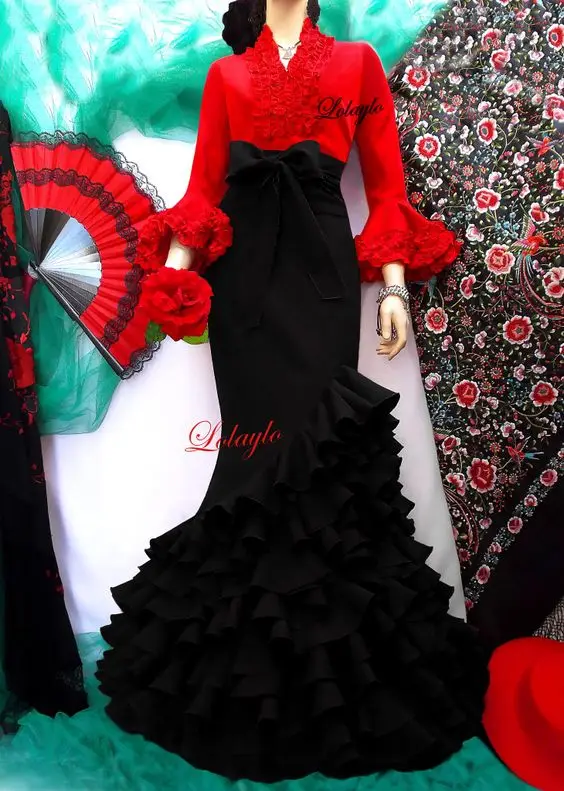 Red-Black-Mermaid-Evening-Occasion-Dresses-with-Long-Sleeve-2023-Falda ...
