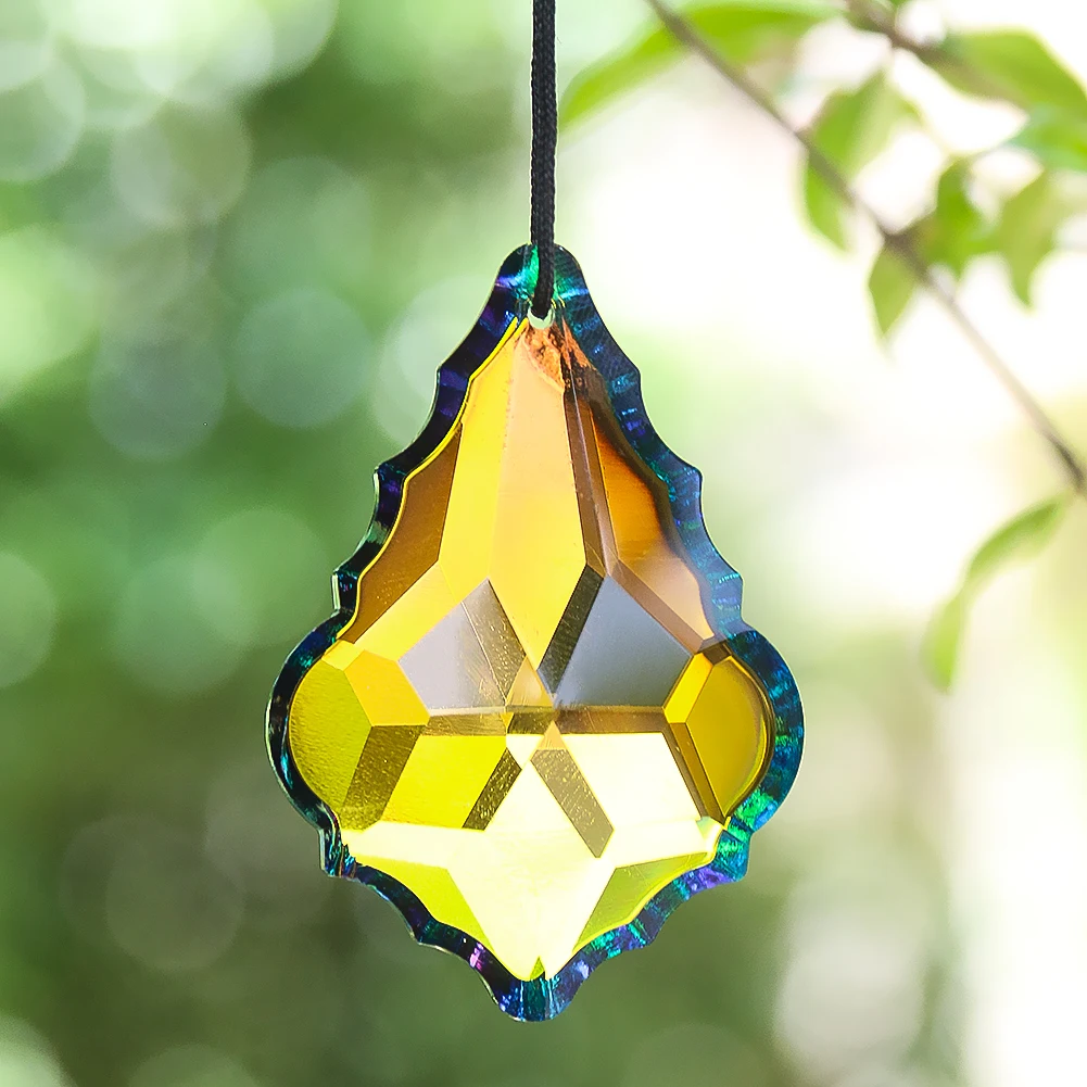 63mm Iridescence Maple Leaf Crystal Glass Prisms Pendant Drop Rainbow ...