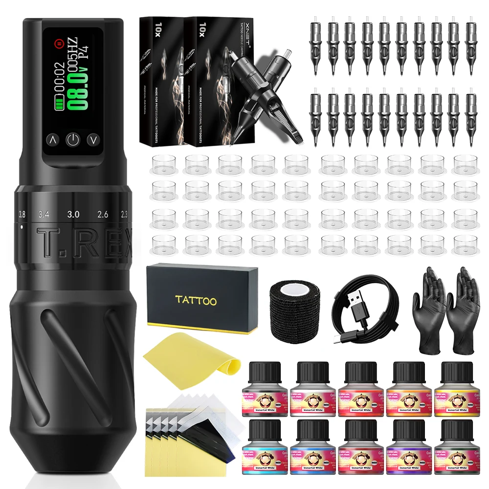 Tattoo Kit T-Rex Wireless Tattoo Machine Kit Rotary Tattoo Pen ...