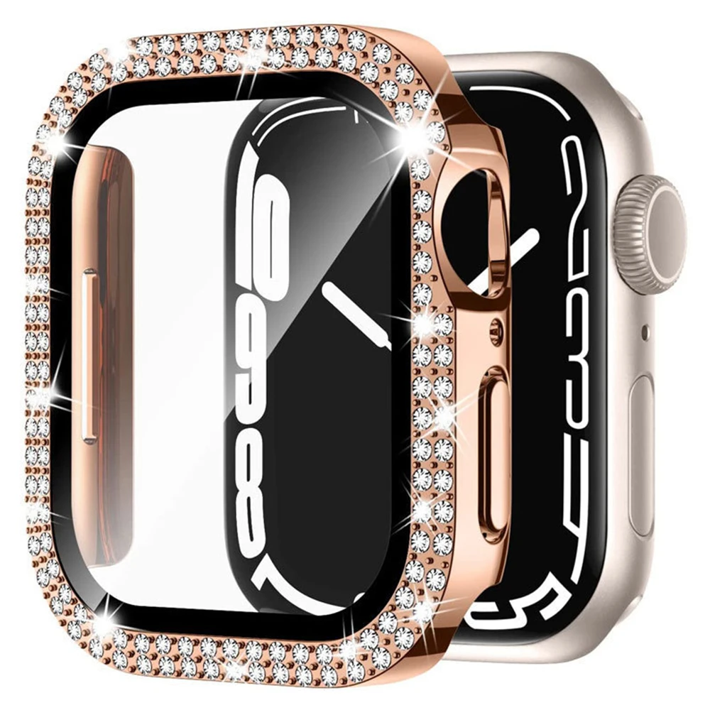 Diamond-Cover-For-Apple-watch-Case-45mm-41mm-44mm-40mm-Tempered-Glass ...