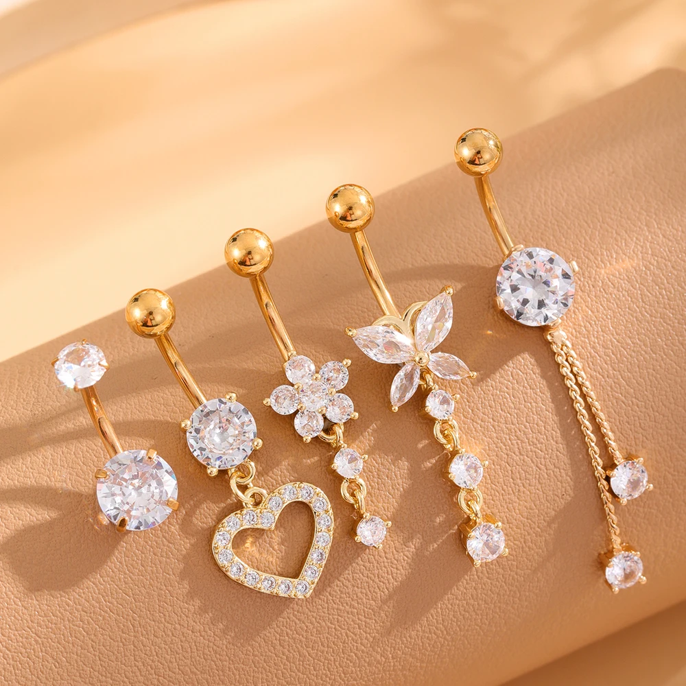 14G-Gold-Color-Series-Butterfly-Dangled-Belly-Piercing-Sets-5PCS-Lot-Heart-Flower-Curved-Navel ...