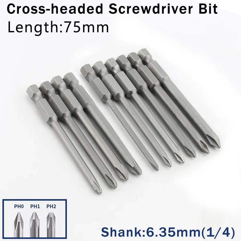 10Pcs-Cross-Screwdriver-Bit-1-4-Hex-Shank-Phillips-Head-Wind-Drill-75mm ...