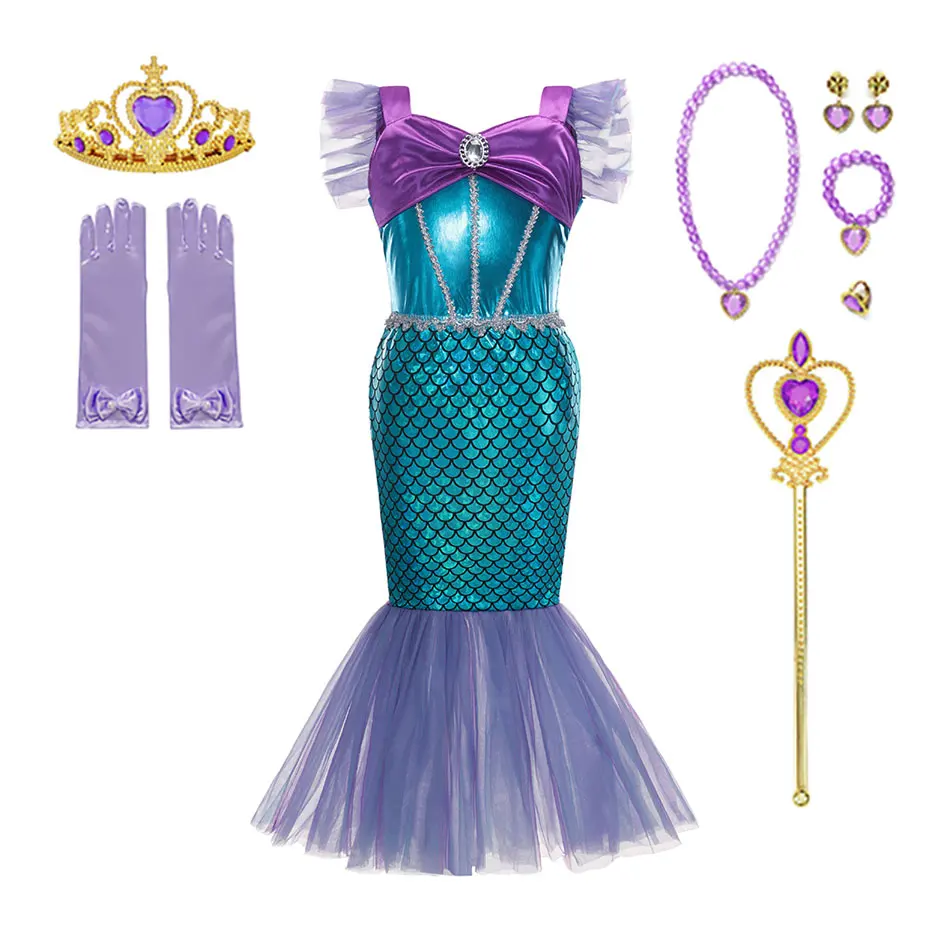 Disney-vestido de la Sirenita Ariel para niña, conjunto de disfraz de ...