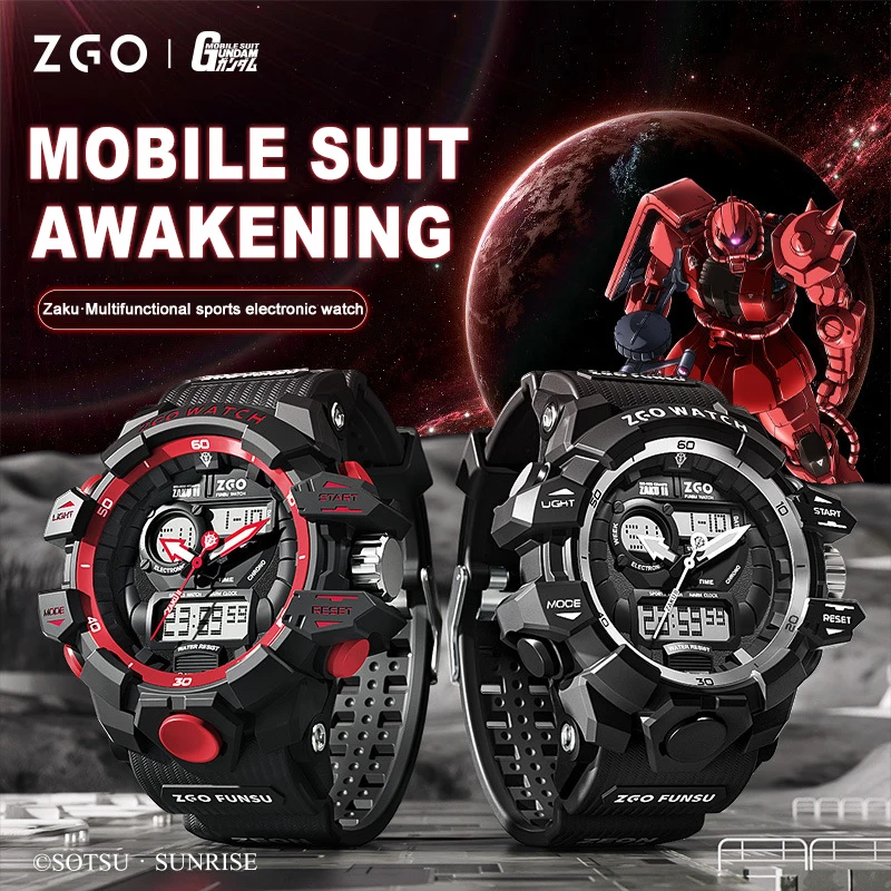 Gundam Sports Electronic Watch Mobile Suit Zaku Anime Red Comet Outdoor ...