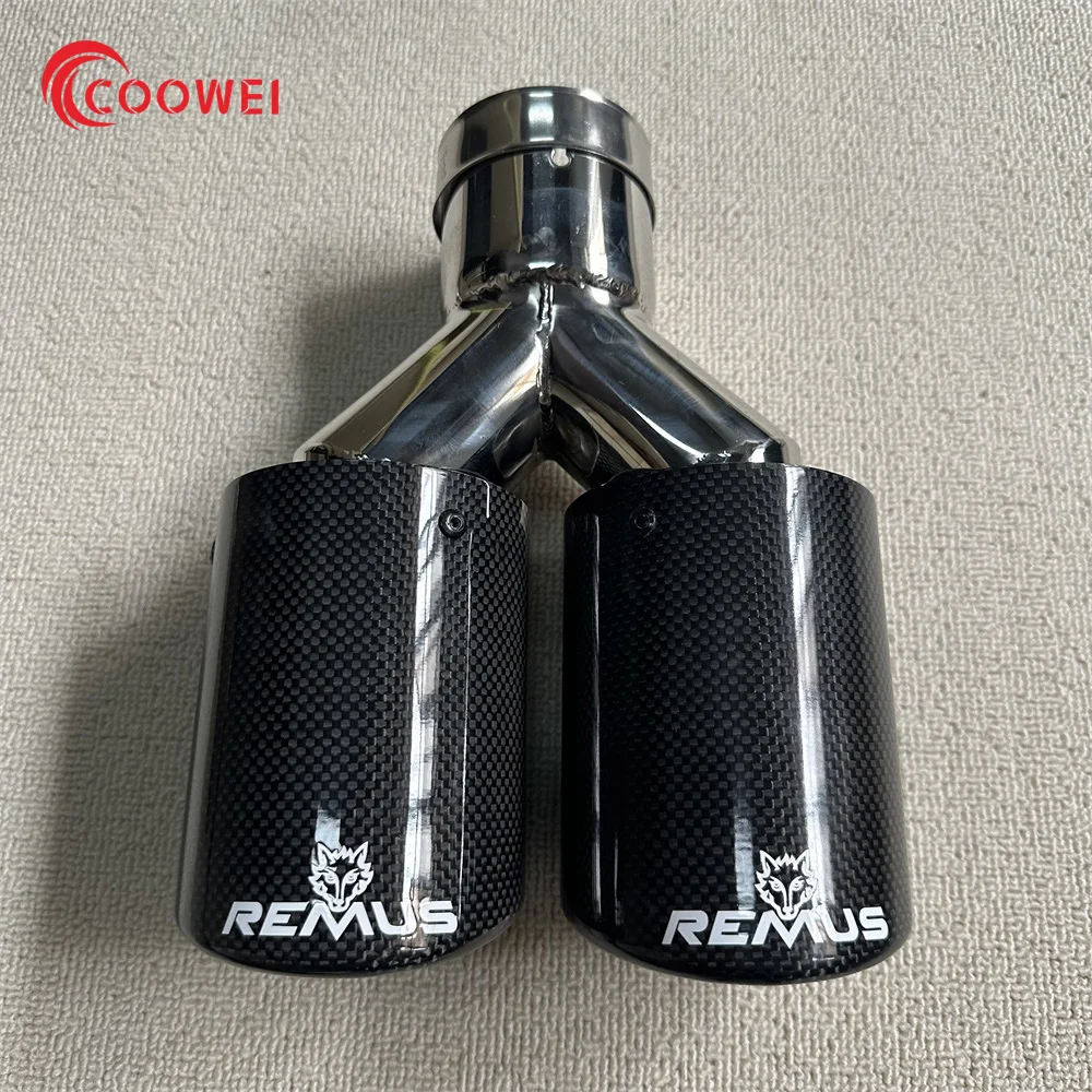 Remus-Dual-Exhaust-Tip-Glossy-Carbon-Fiber-Double-Exhaust-Pipe-Tail-End ...