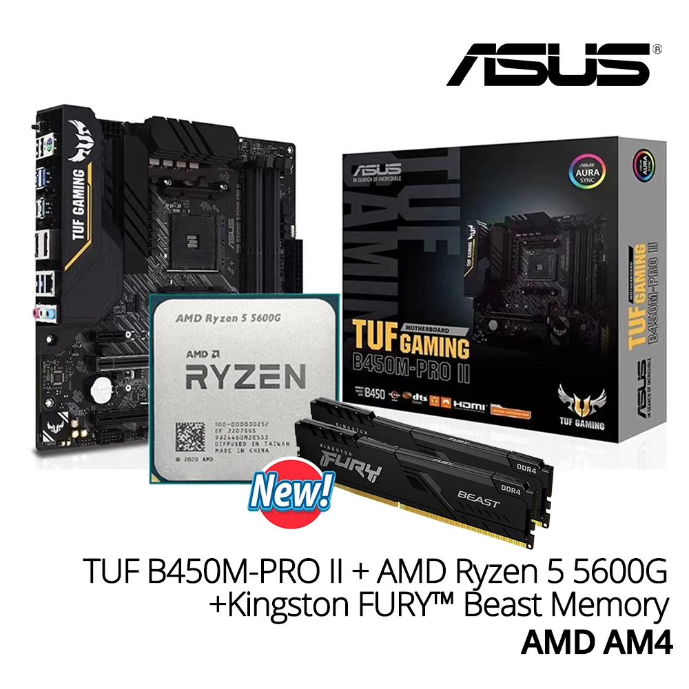AMD Ryzen 5 5600G R5 5600G CPU + ASUS TUF B450M PRO II 마더보드 +, Kingston ...
