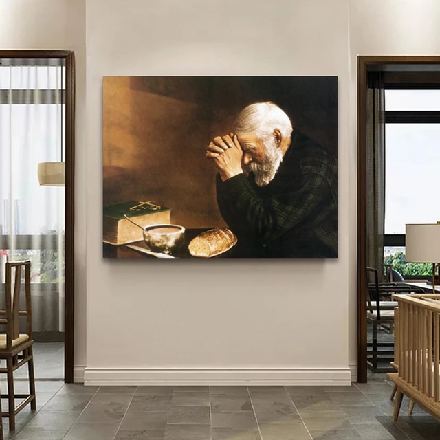 Painting Of Old Man Praying Over Bread
