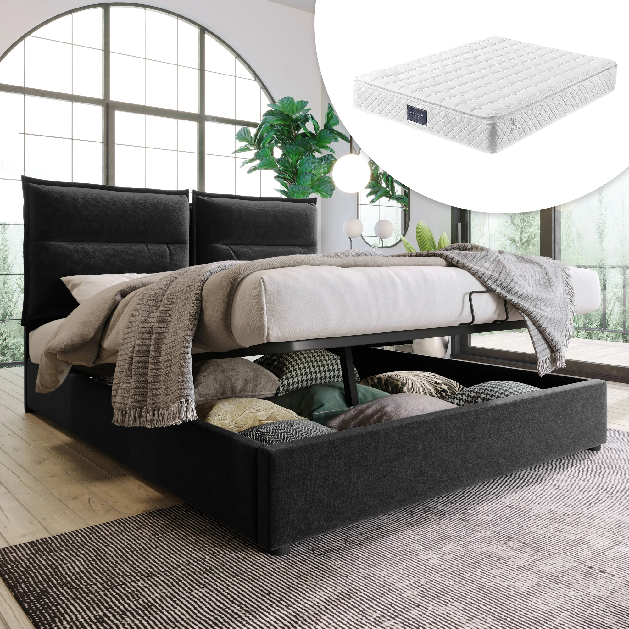 VSOGA-Hydraulic-Double-Bed-Upholstered-Bed-140x200cm-adjustable ...