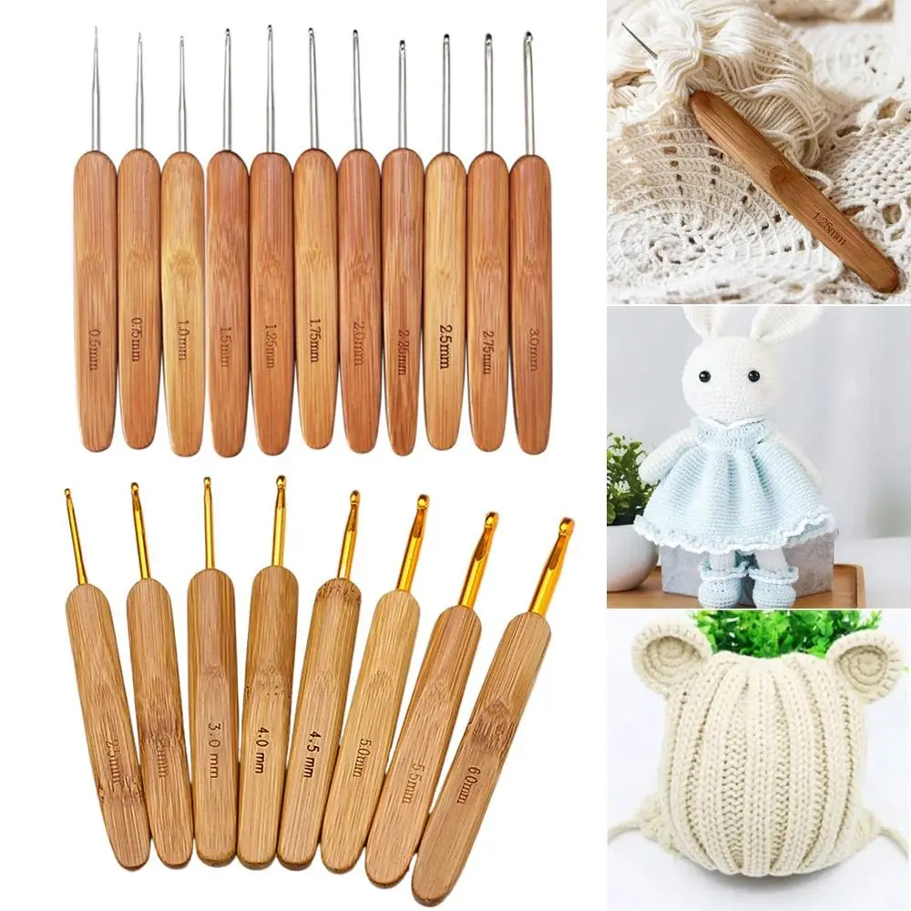 Handicraft Bamboo Wooden Crochet Hooks Small Size Long Bamboo Handle ...