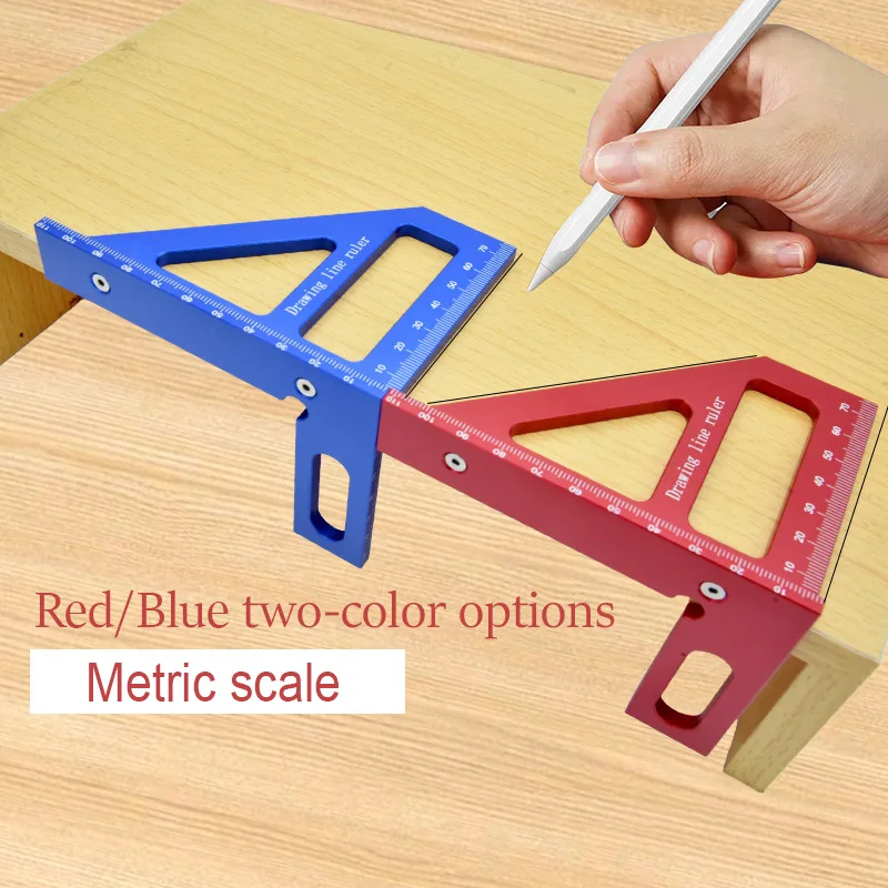 45-90-Woodworking-Aluminum-Alloy-Blue-Red-Miter-Triangle-Ruler-Square ...