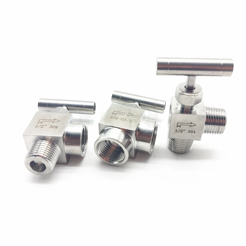 1/8" 1/4" 3/8" 1/2" BSP Female Male Elbow 90 Degree Needle Valve Crane 304 Stainless Flow ...