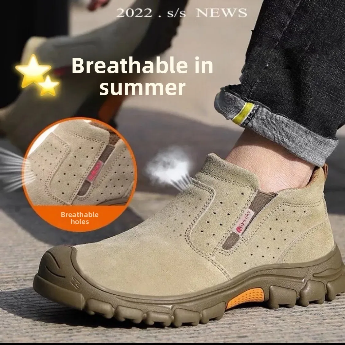 Men's Safety Shoes Breathable Anti-Odor Cowhide Summer Work Shoes Anti ...
