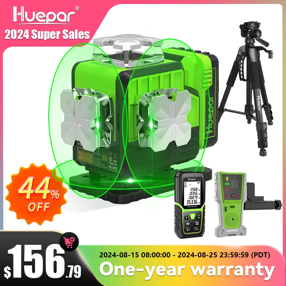 Huepar-16-Lines-Laser-Level-With-Receiver-Tripod-Rangefinder-4D-Green ...
