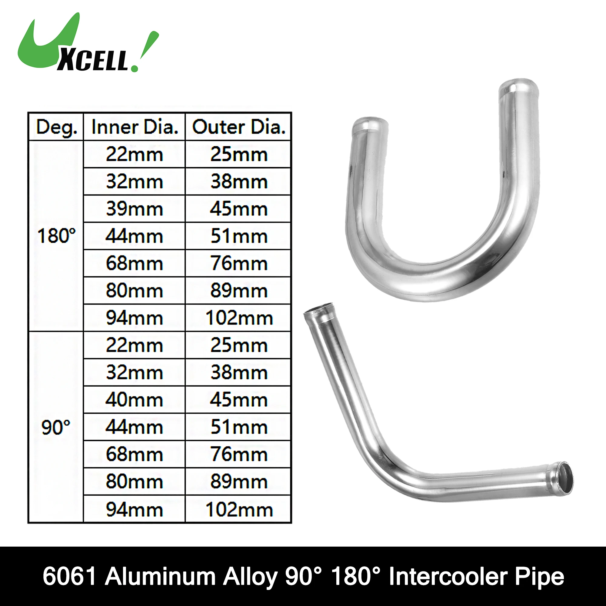 UXCELL OD 38mm 45mm 51mm 63mm 76mm Length 100mm Aluminum Alloy Intercooler Pipe 90 180 Degree ...