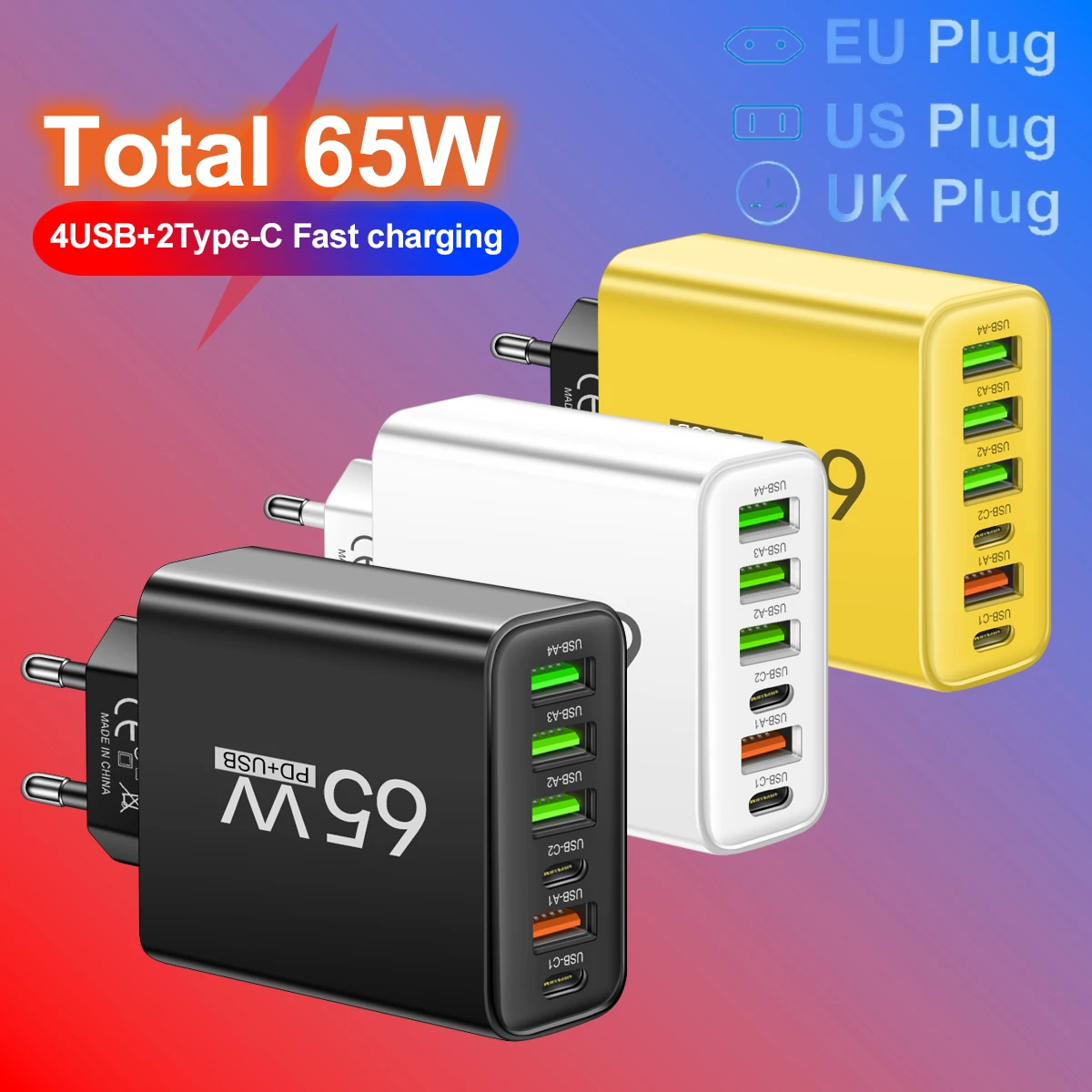 Adaptor-pengisi-daya-dinding-cepat-Total-65W-6-in-1-4-USB-2-Tipe-C ...