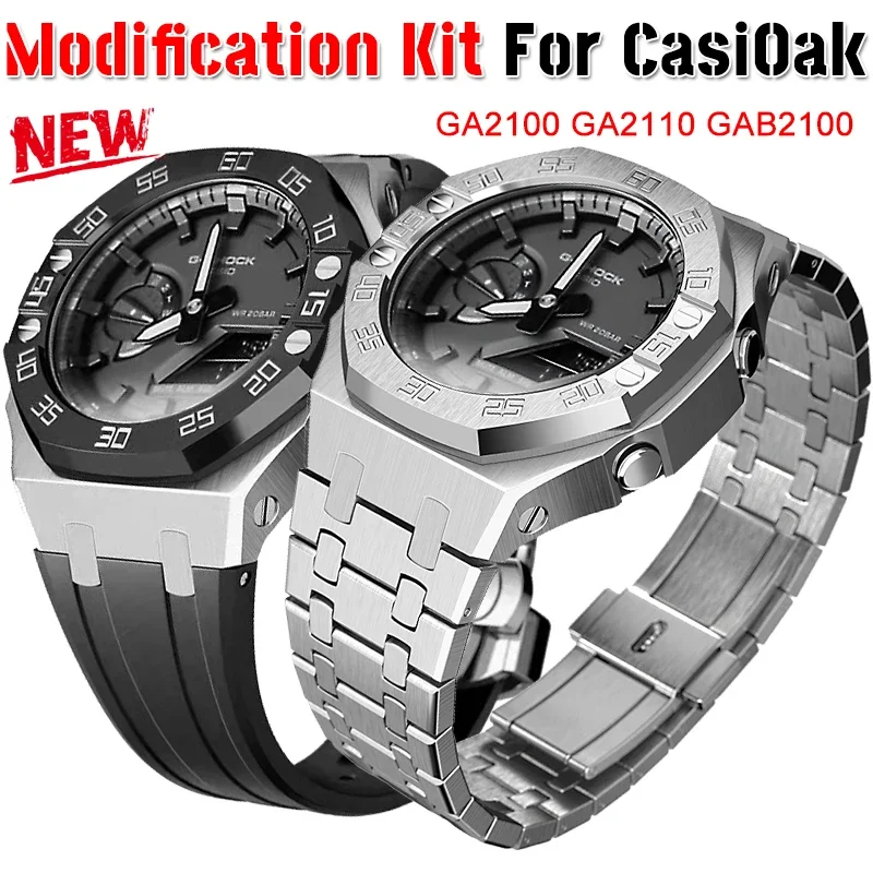 Mod-Kit-CasiOak-GA2100-GA2110-Metal-Bezel-Case-Rubber-Strap ...