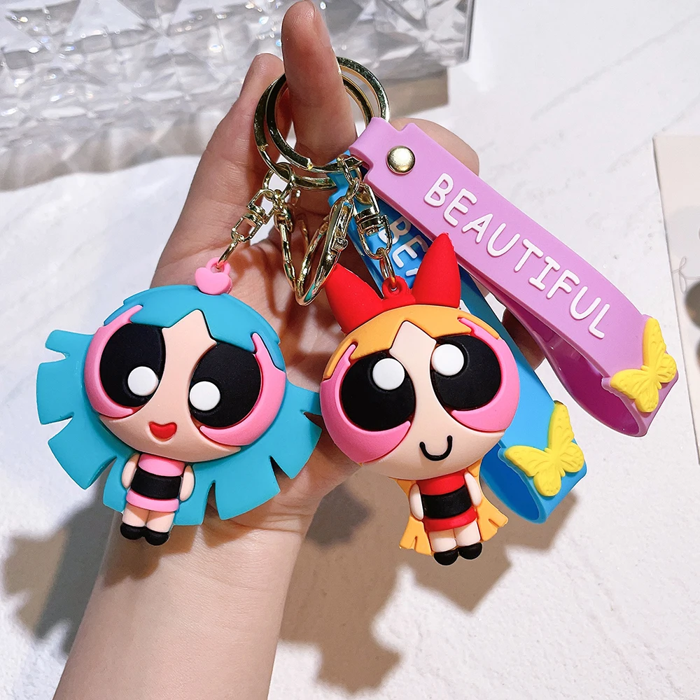 Cute Powerpuff Girls Figure Keychain Anime Cartoon Keyring Jewelry ...