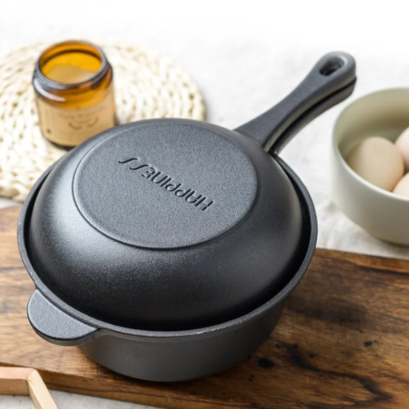 18cm Cast Iron Skillet Pan Set 2-In-1 Cast Iron Dutch Oven Pot with ...