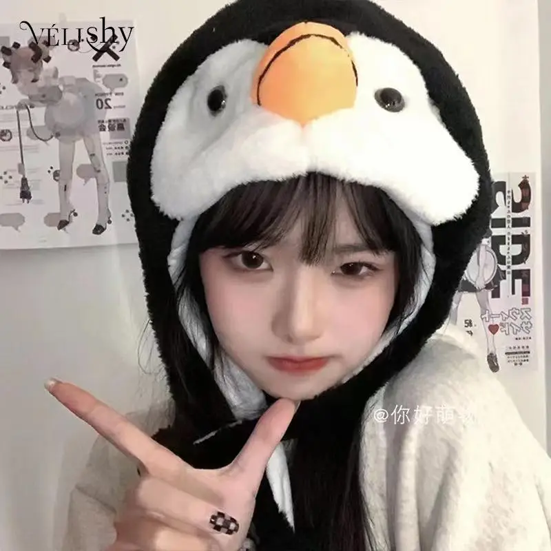 Women Cute Cartoon Animal Fuzzy Penguin Warm Beanie Hat Winter Men's ...