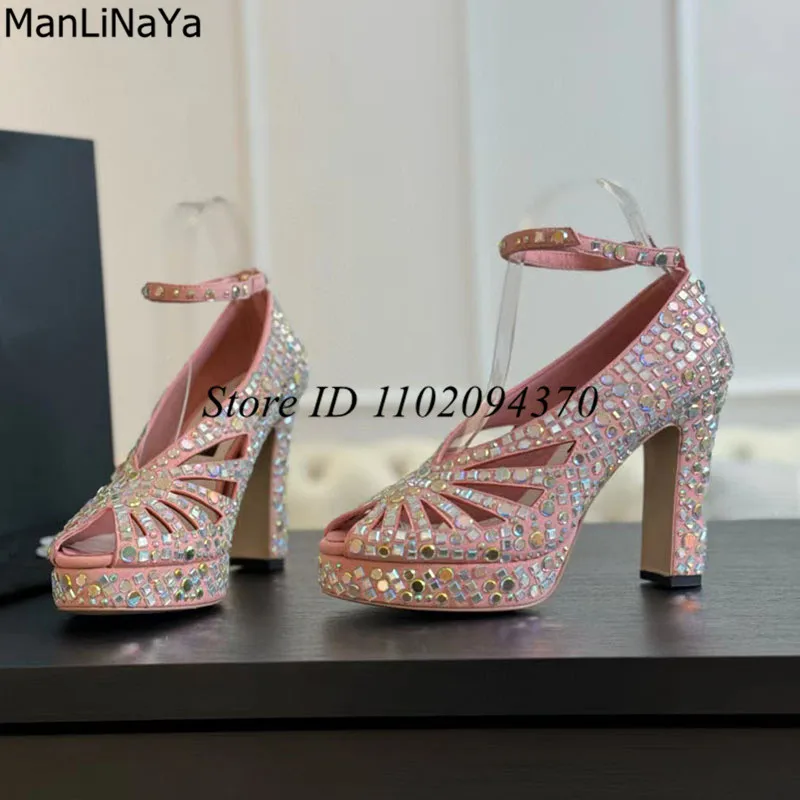 Pink-Sparkling-Diamod-High-Heels-Summer-Women-Brand-Pumps-Ankle-Strap ...