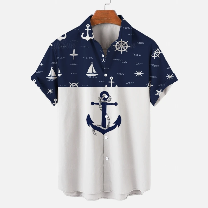2024-Men-s-Shirt-3d-Boat-Anchor-Stripe-Print-Hawaiian-Shirts-For-Men ...