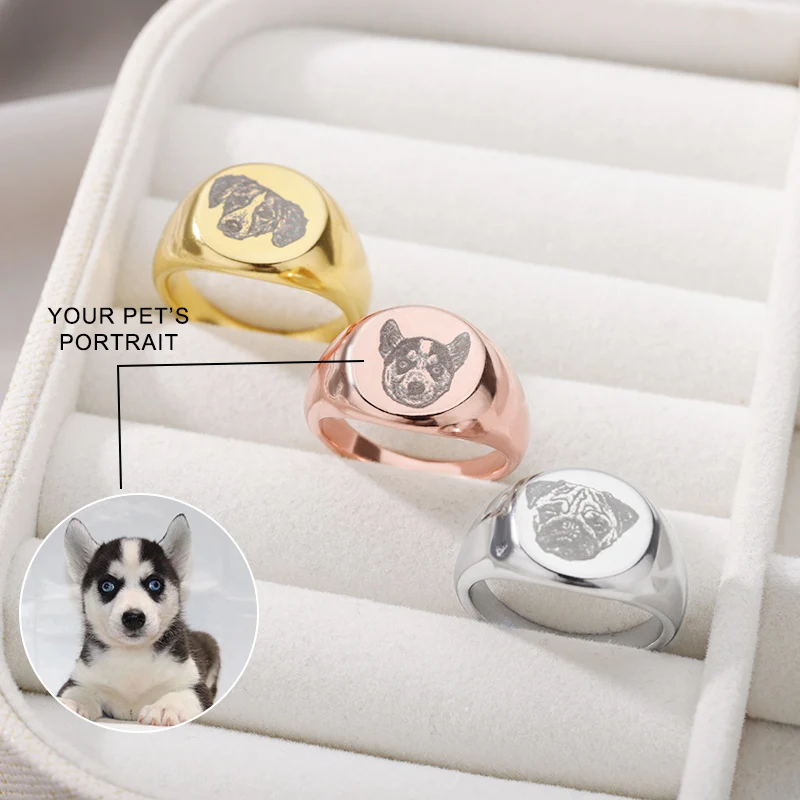 Custom-Pet-Dog-Cat-Head-Photo-Rings-For-Women-Men-Silver-Color ...