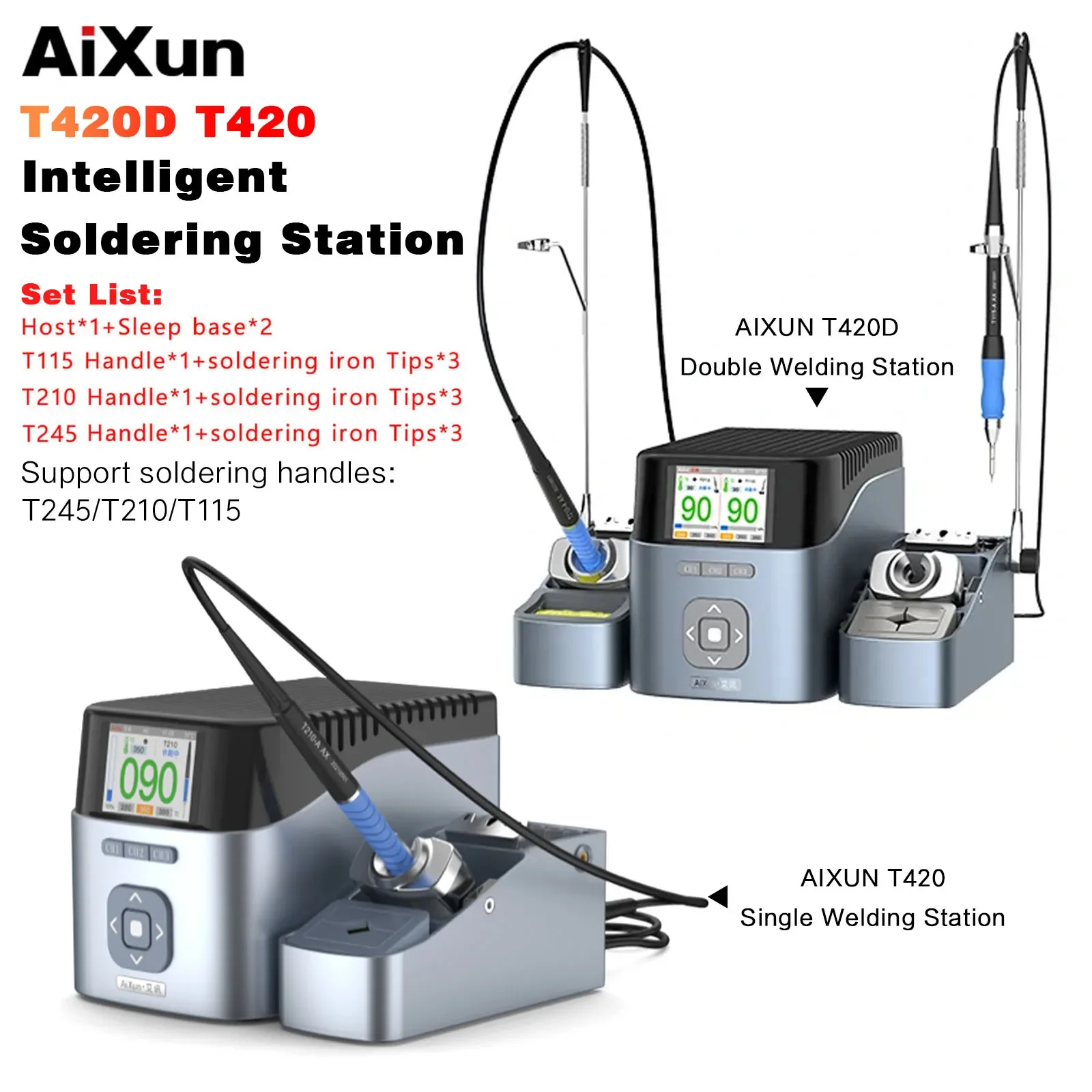 JC AIXUN T420D Intelligent Soldering Dual-station With C245 C210 C115 Handle Welding Iron Tips ...