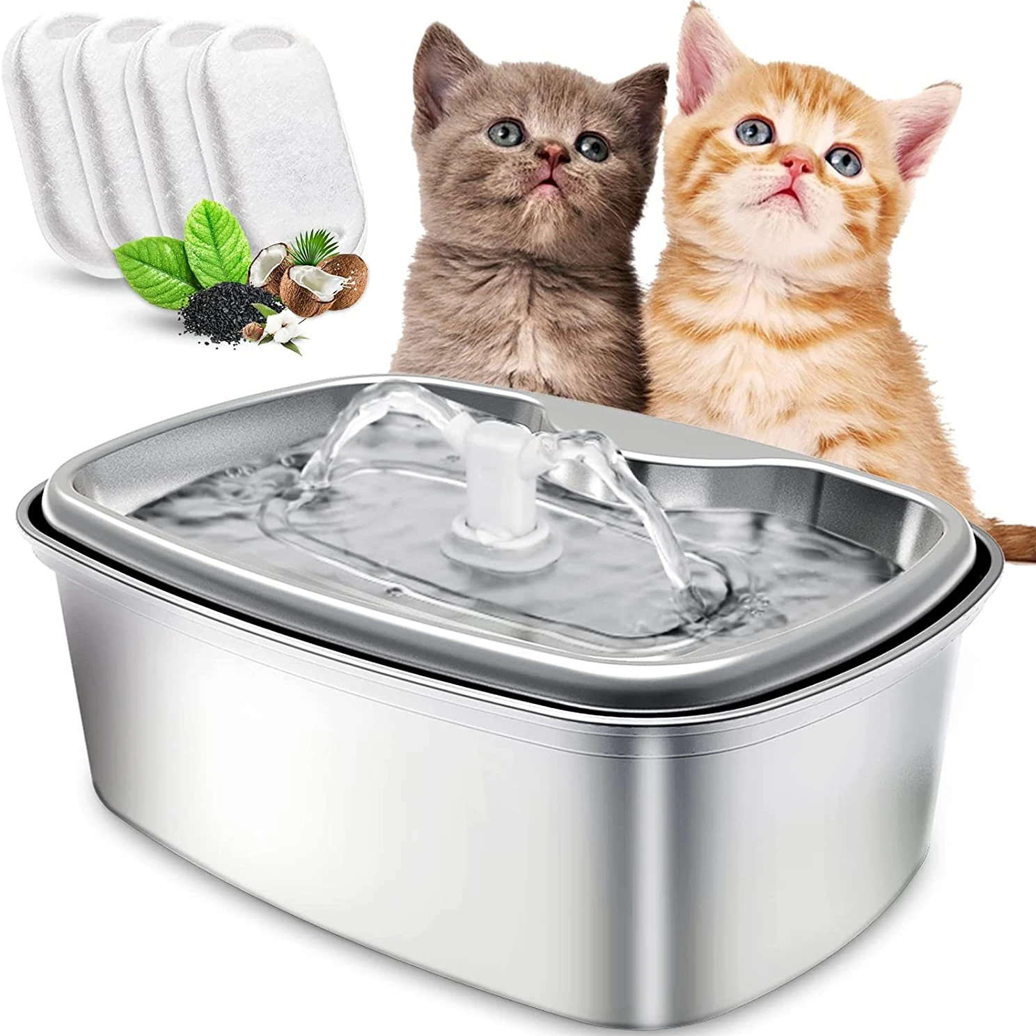 2-Way-Spout-Stainless-Steel-Cat-Water-Fountain-Quiet-Pump-Pets-Fountain ...