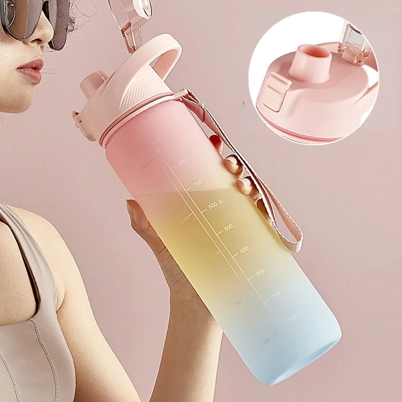 1-Liter-Gradient-Water-Bottle-Motivational-Sport-Bottle-with-Straw-and ...
