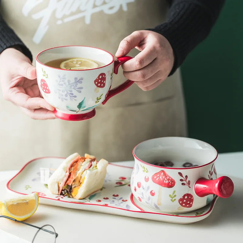 Hand-painted-Mushroom-Japanese-Ceramic-Breakfast-Bowl-Set-Wholesale-Oat ...