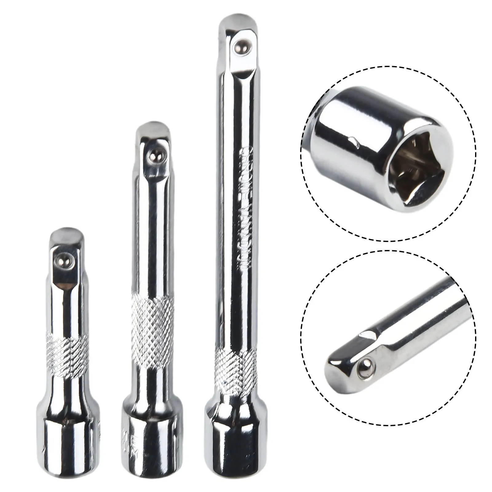 3Pcs-Chromed-Steel-Extension-Bar-Ratchet-Socket-Wrench-Adapter-50-75 ...